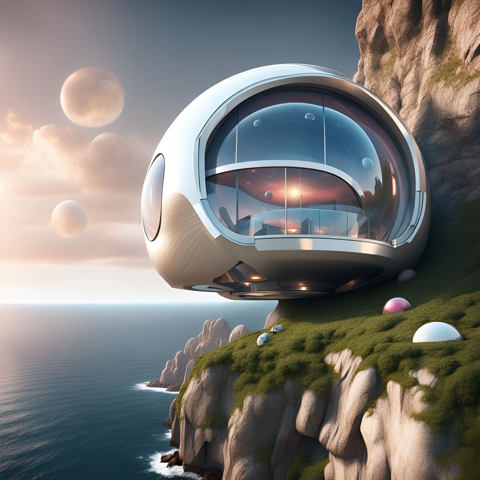 Futuristic space bubble house on a cliff, 64k resolution, a masterpiece ...