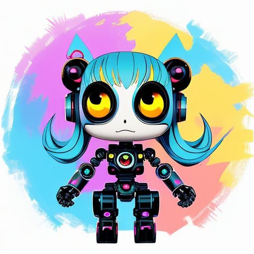 Pop art anime robot Cartoon. - Colorful Pop Art Robot in Whi...