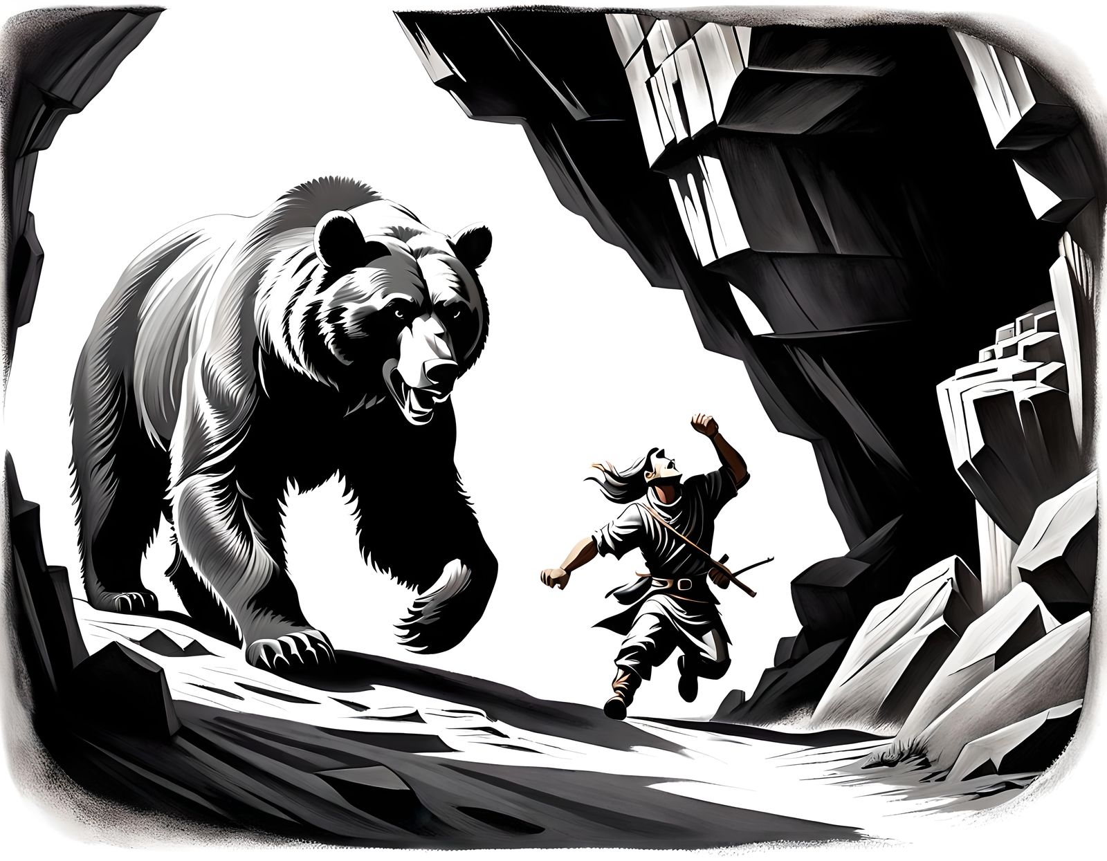 Bear Chase Man - AI Generated Artwork - NightCafe Creator