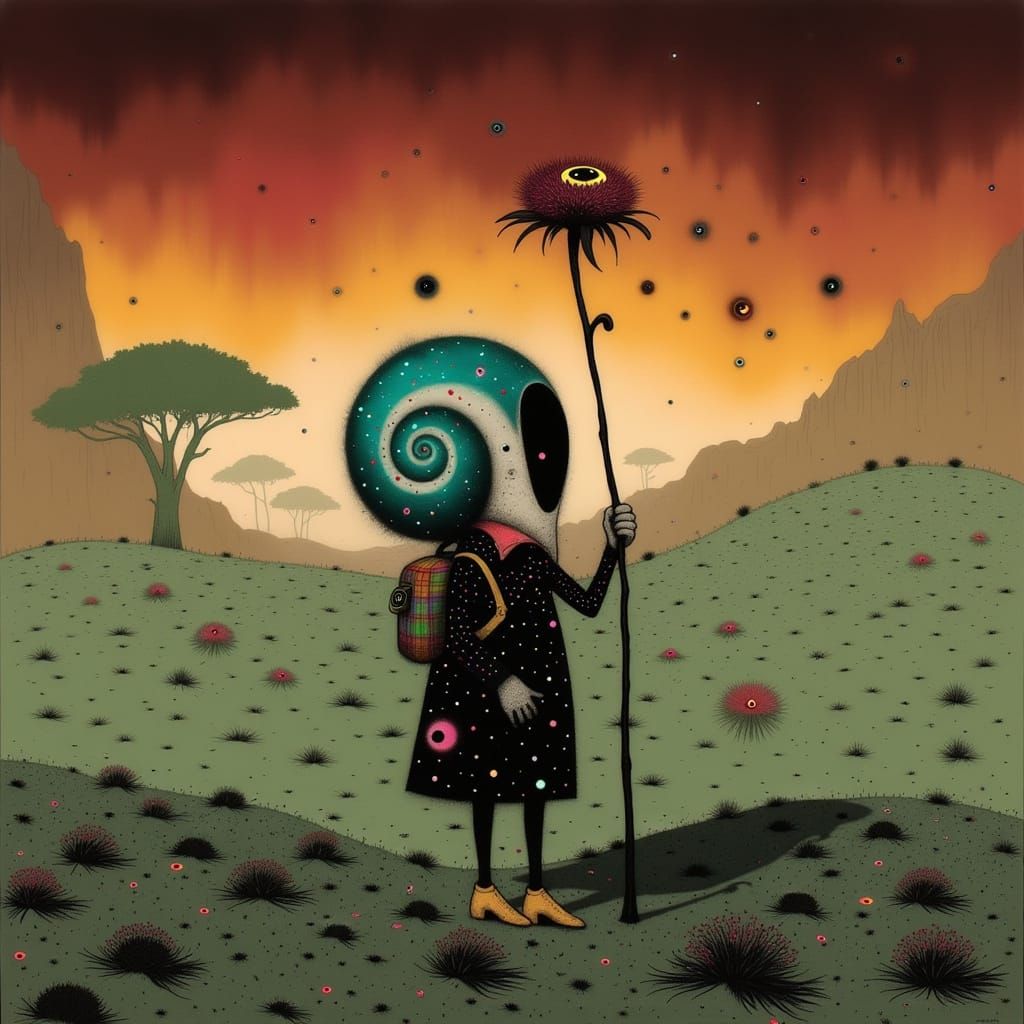 Fantastical Savannah Snail-Cheetah Strolls Upright - AI Art