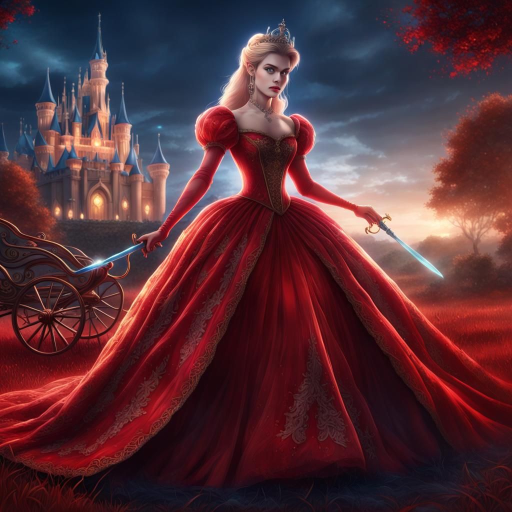 Evil looking fairytale anime princess Cinderella with a dagger in her ...