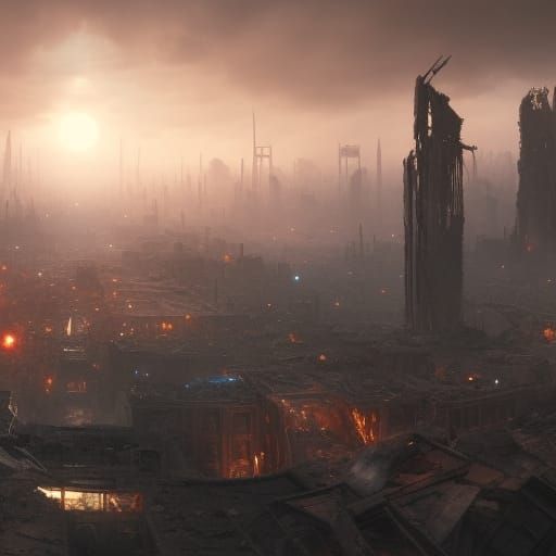 Panorama of a destroyed city from the future - AI Generated Artwork ...
