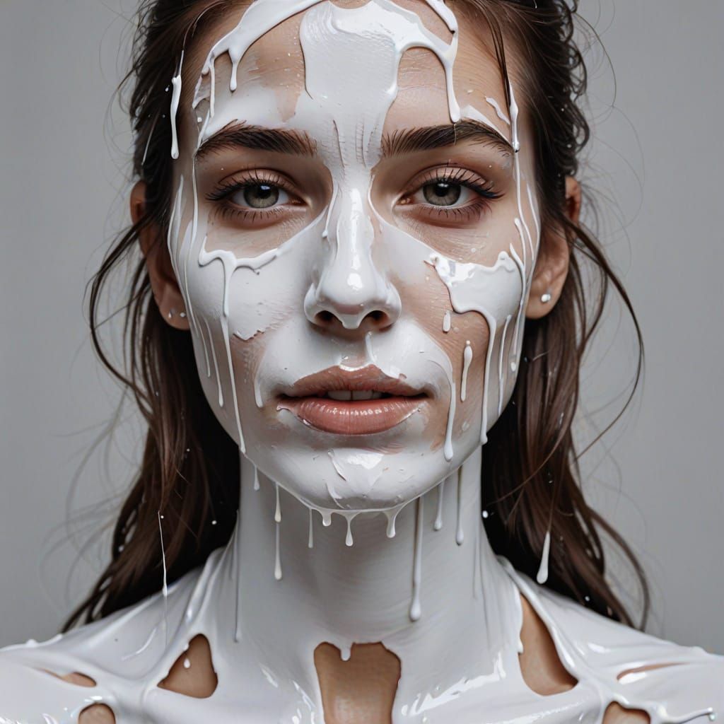 Woman's Face in Dripping White Paint - AI Art