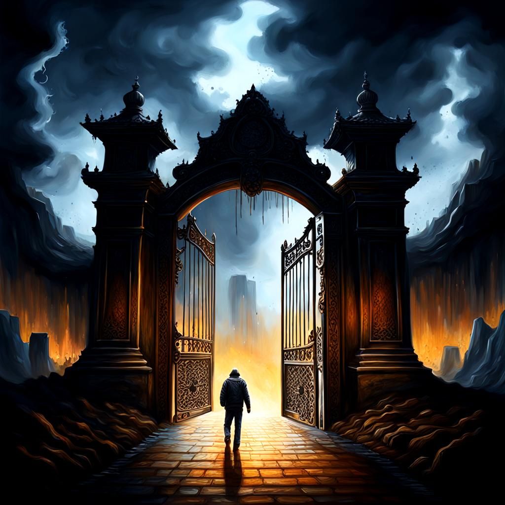 half-open gate leading to the underworld - AI Generated Artwork ...