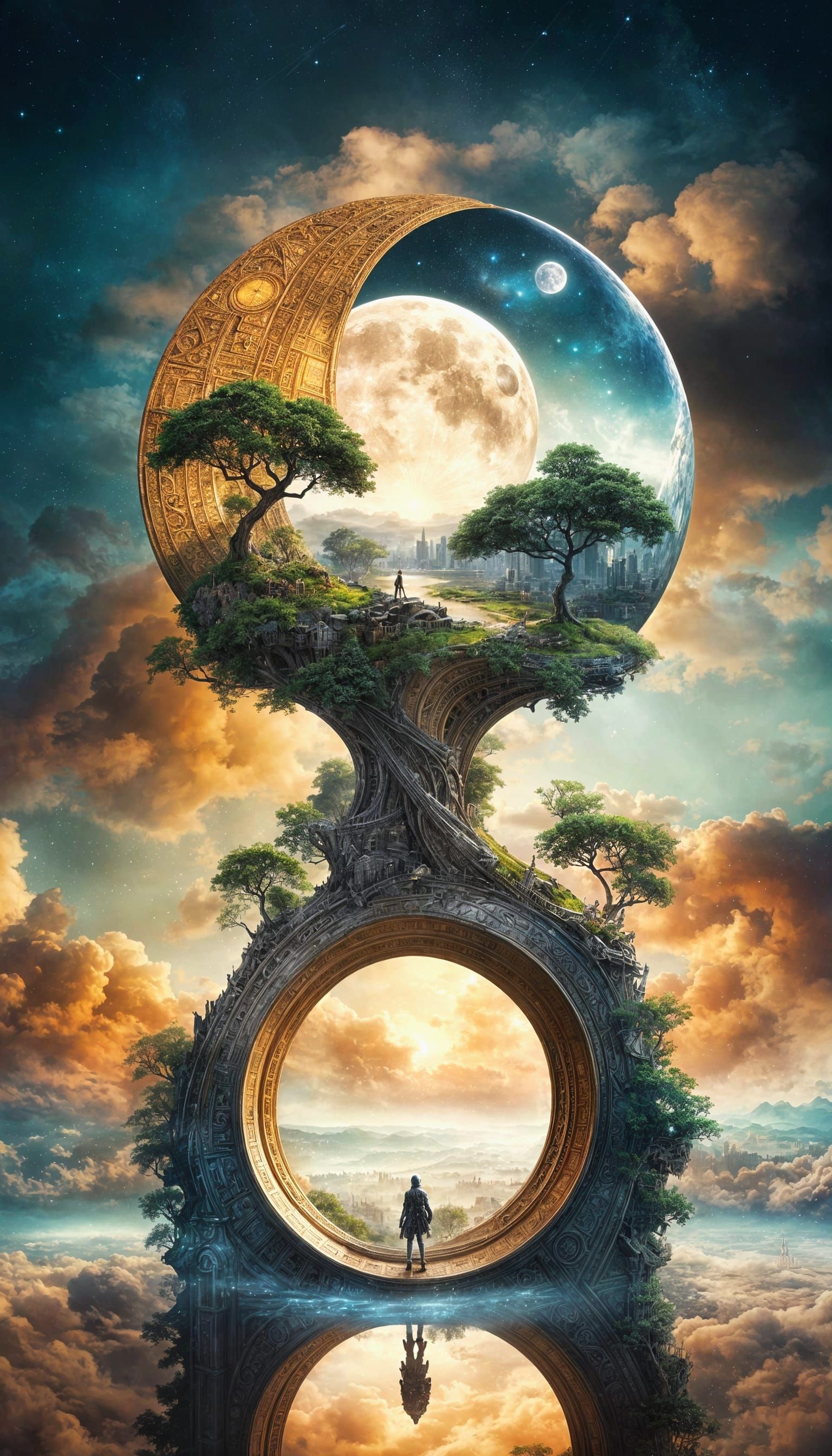 Hieroglyphic Hourglass Moon Gate - Ethereal Celestial Utopia...