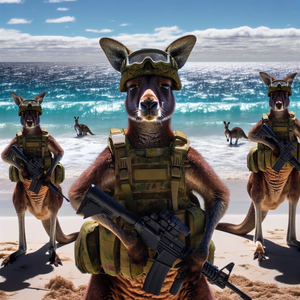 australian kangaroos in marine soldier gear defending the australian ...