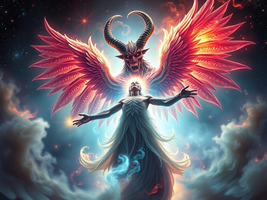 A magical fight - Ethereal Demon and Angel Engage in Cosmic ...