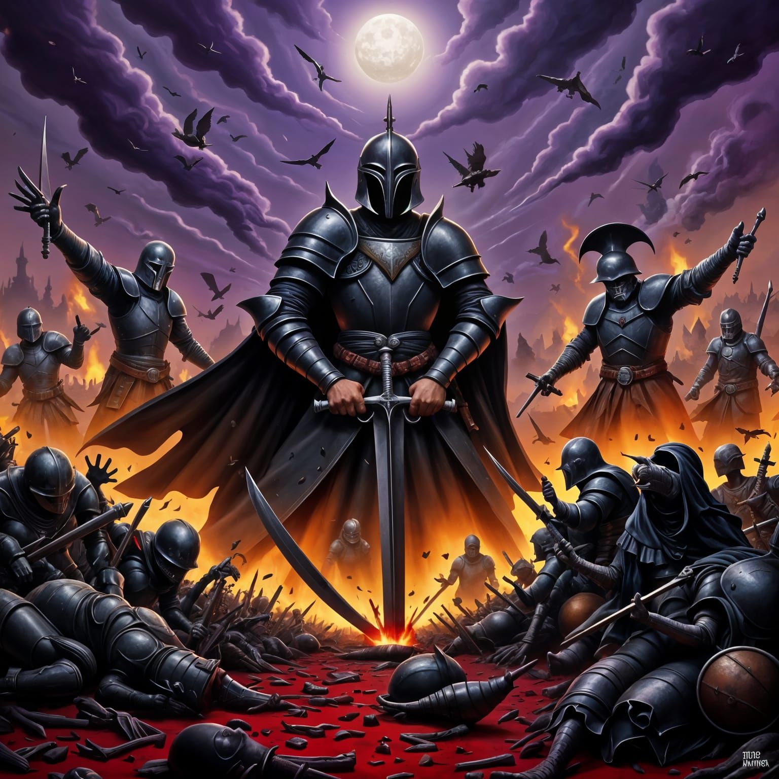 Bright Fight Night Knights - Dark Fantasy Knights in Epic Me...