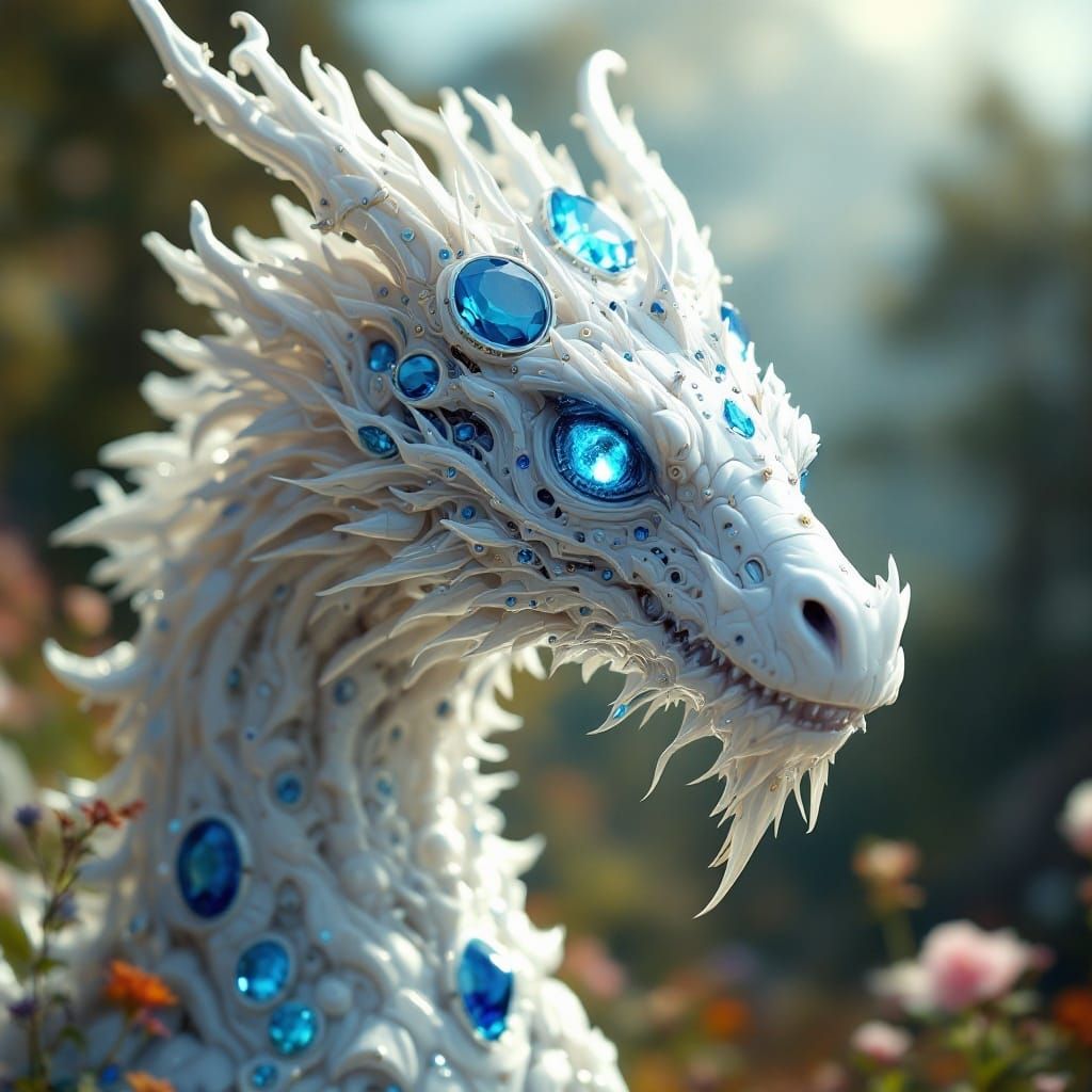 Steampunk Jabberwocky in Baroque White, Crafted fr... - AI Art