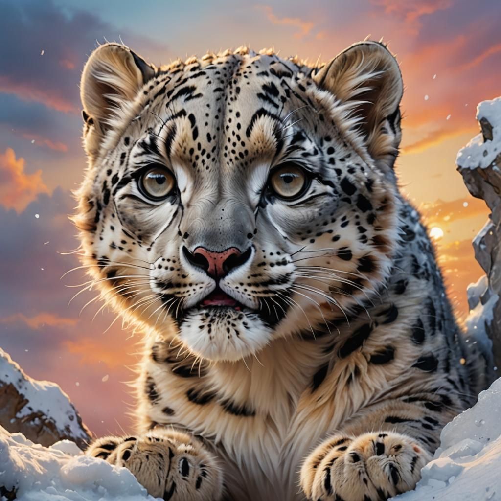Snow leopard, multicolored cloudy sunrise - AI Generated Artwork ...