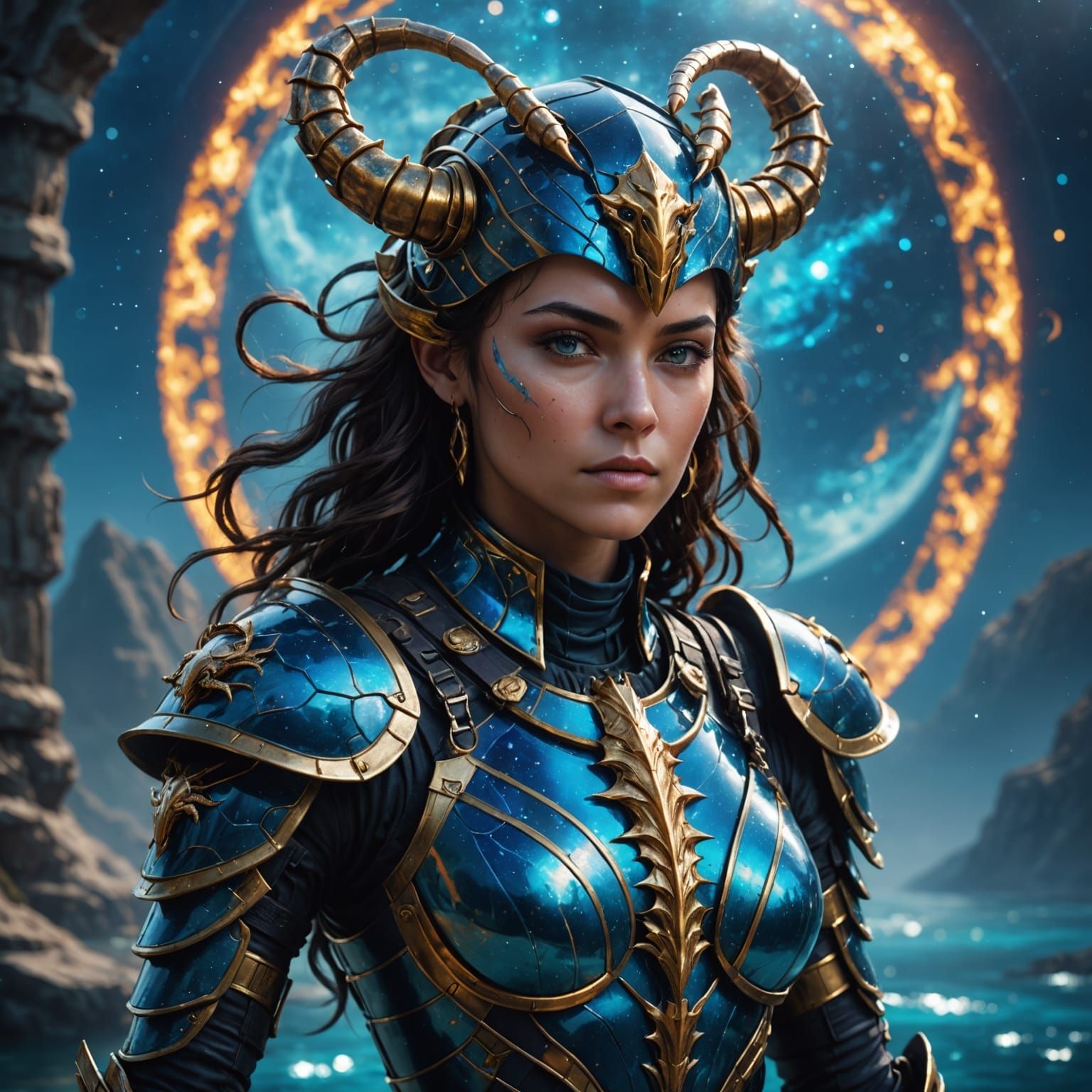 Scorpion Warrior - Celestial Scorpion Goddess in Divine Arm...