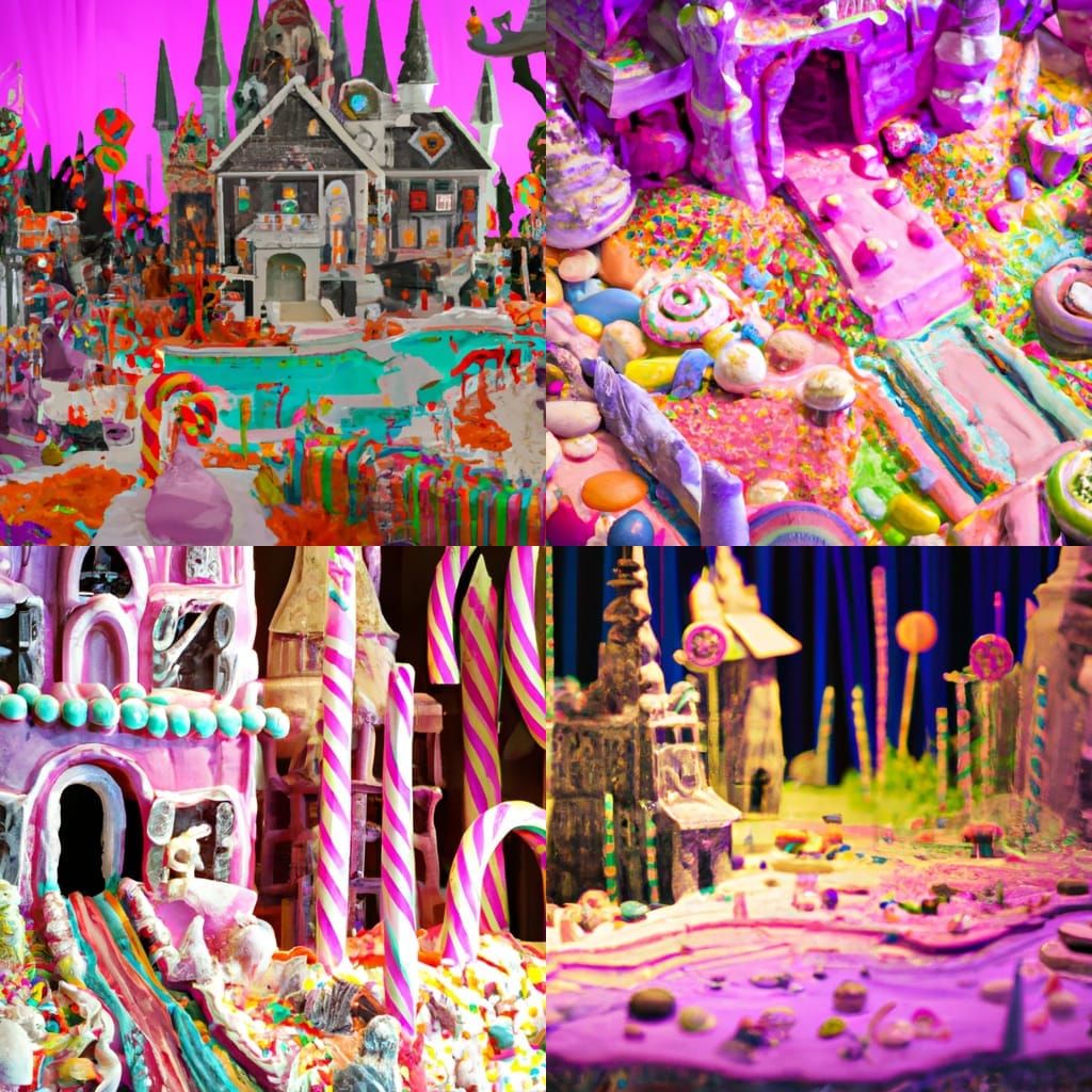 complex and detailed Spooky CandyLand Diorama with subtle glittering ...