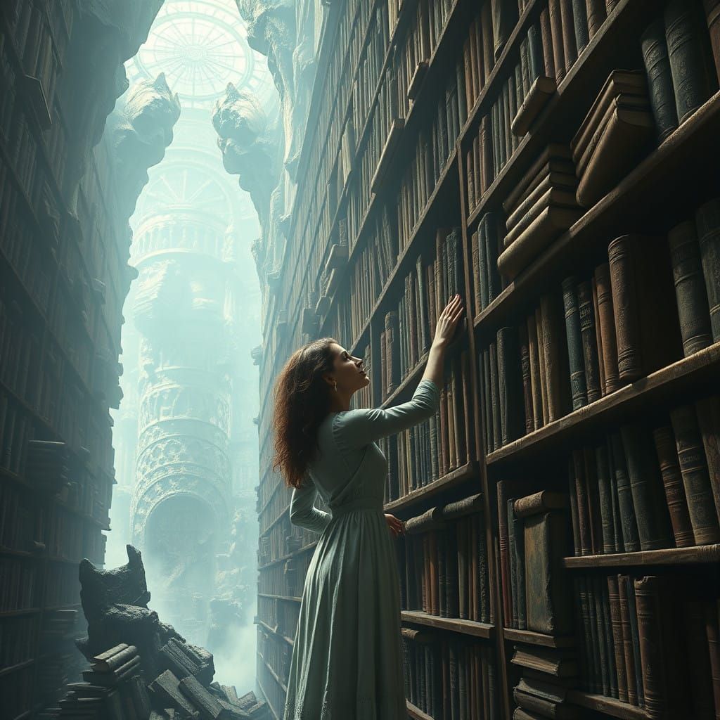 The Eternal Library - Mystical Library in a Surreal Dreamsca...