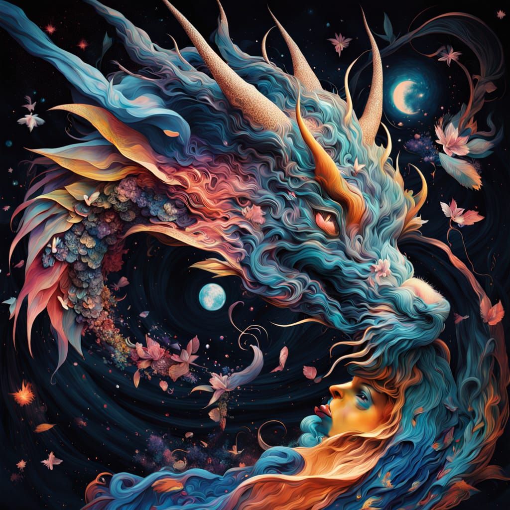 magical Dragon Starry Night abstract Expressionism، A highly complex ...