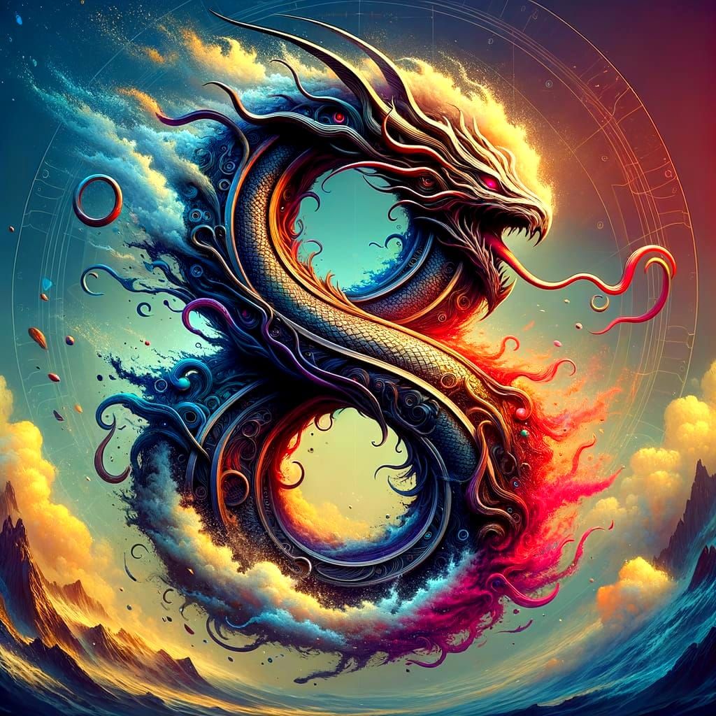 Number 8 depicted as infinity Ouroboros serpent
