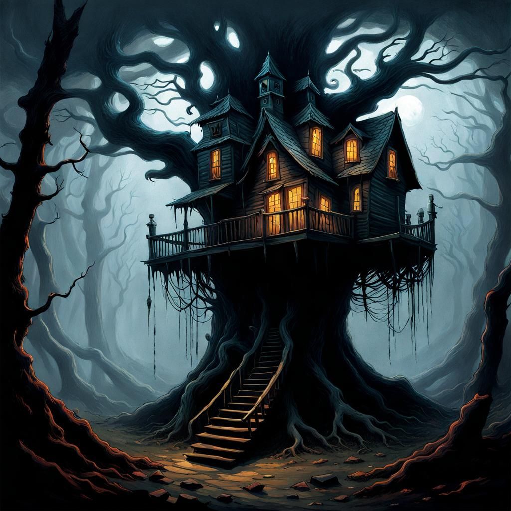 Haunted Treehouse - AI Generated Artwork - NightCafe Creator