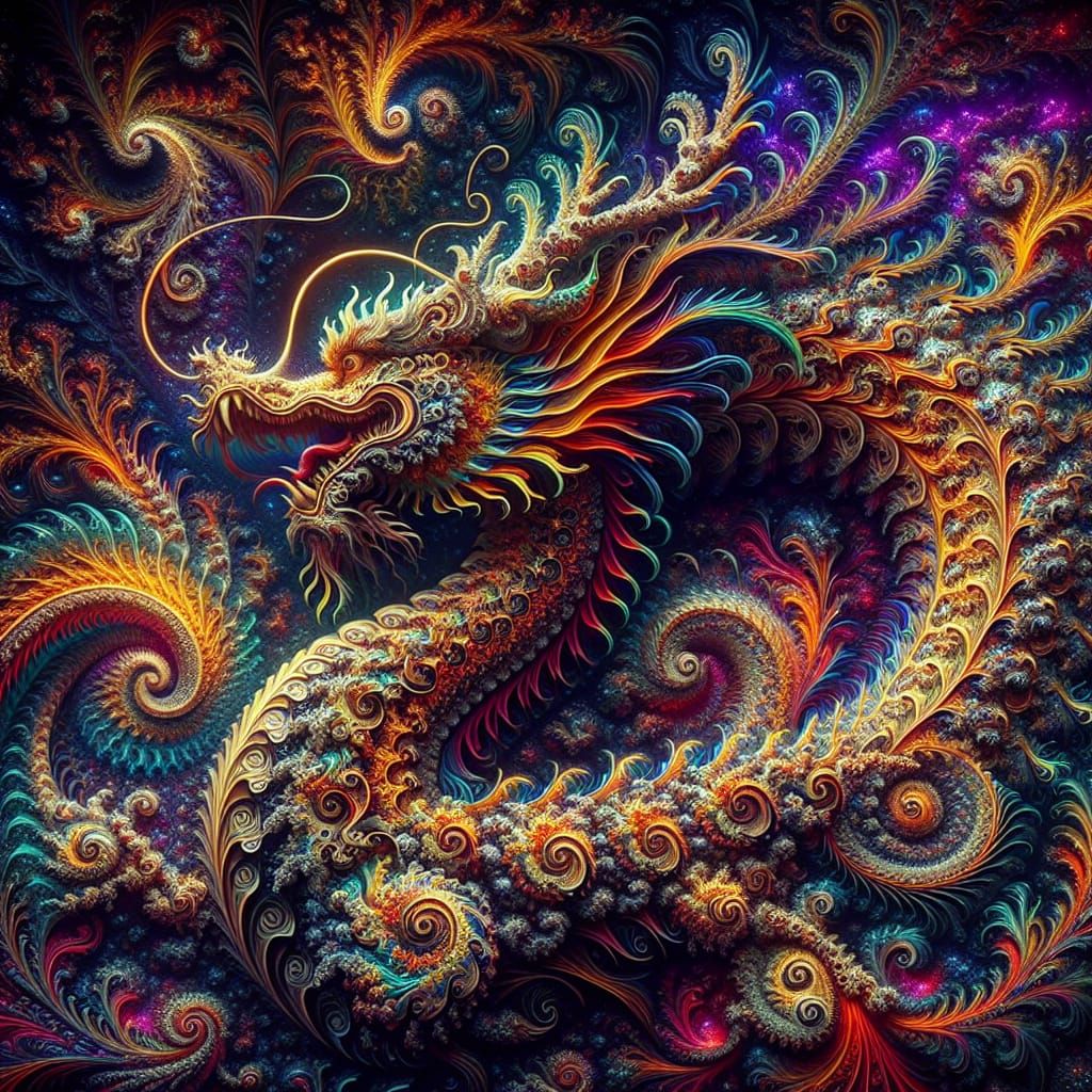 rainbow fractal dragon - AI Generated Artwork - NightCafe Creator