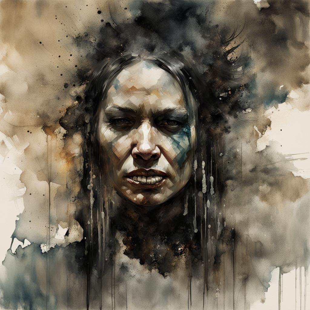 A Cheyenne, top view. Grits teeth, Burnt celluloid, In the style of ...