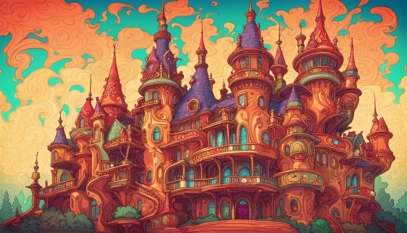 Psychedelic fantasy castle art nouveau rococo architecture Alex Hirsch ...