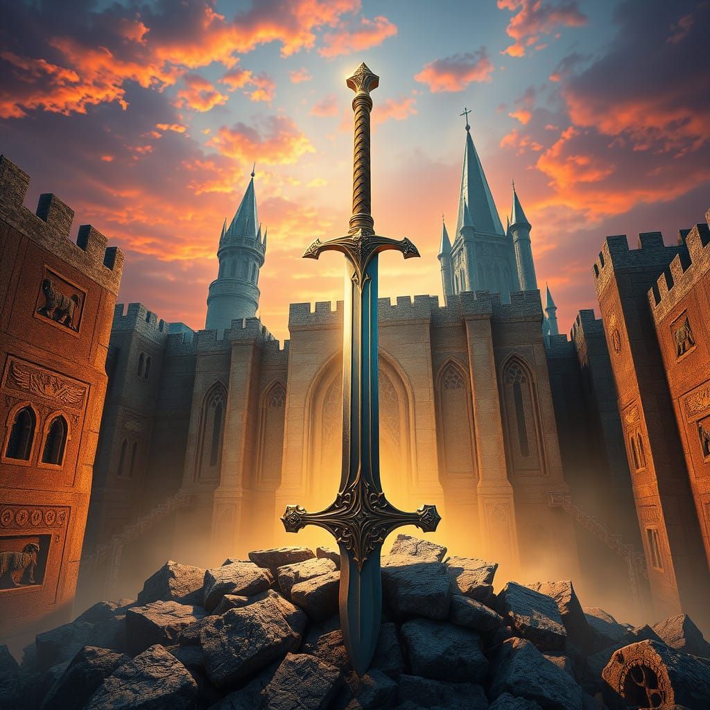 Sword and Fortress - Epic Fantasy Fortress with Sword Embedd...