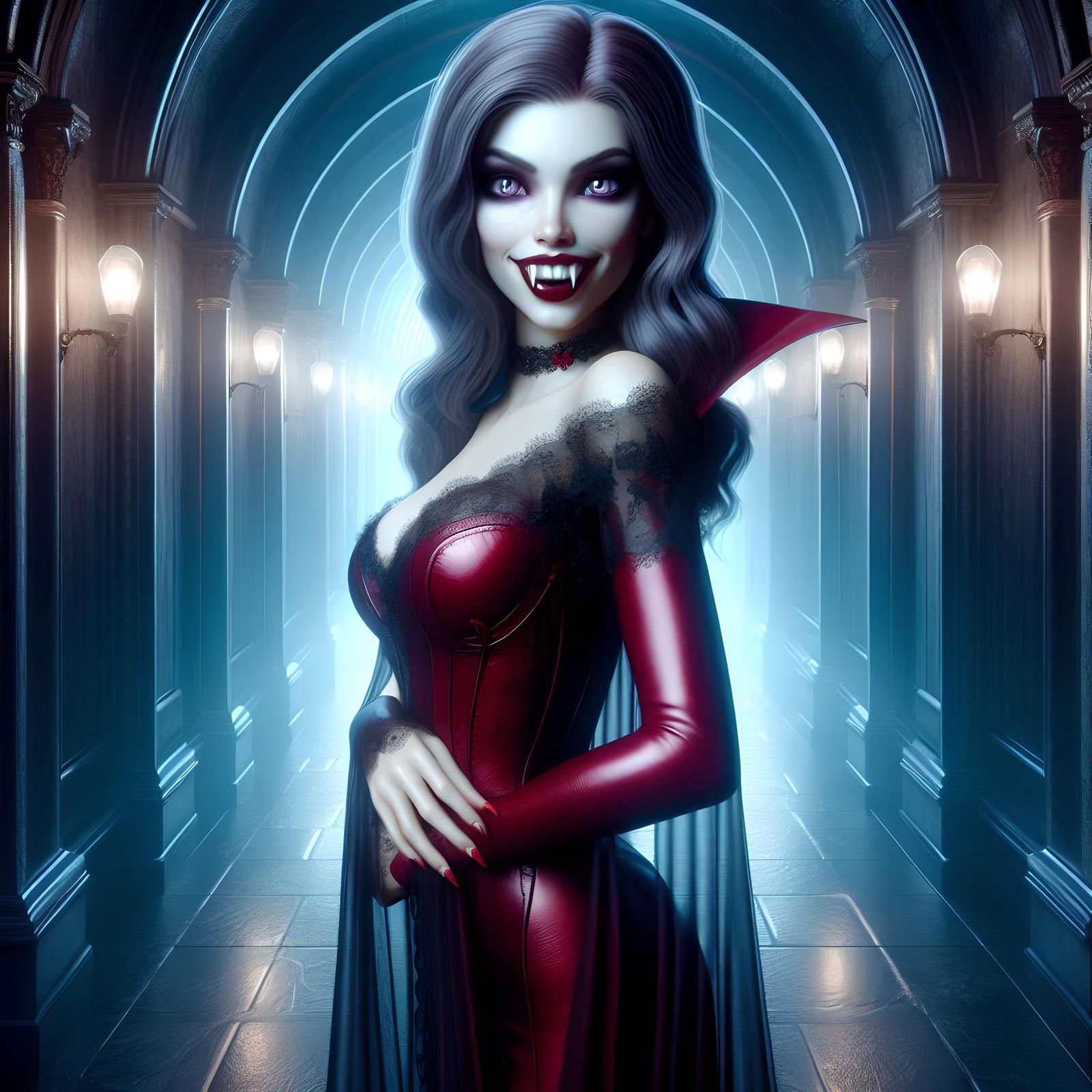Vampiress In The Hallway - AI Generated Artwork - NightCafe Creator