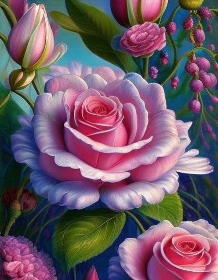 An insanely hyperdetailed stunning breathtaking painting of a flower in ...