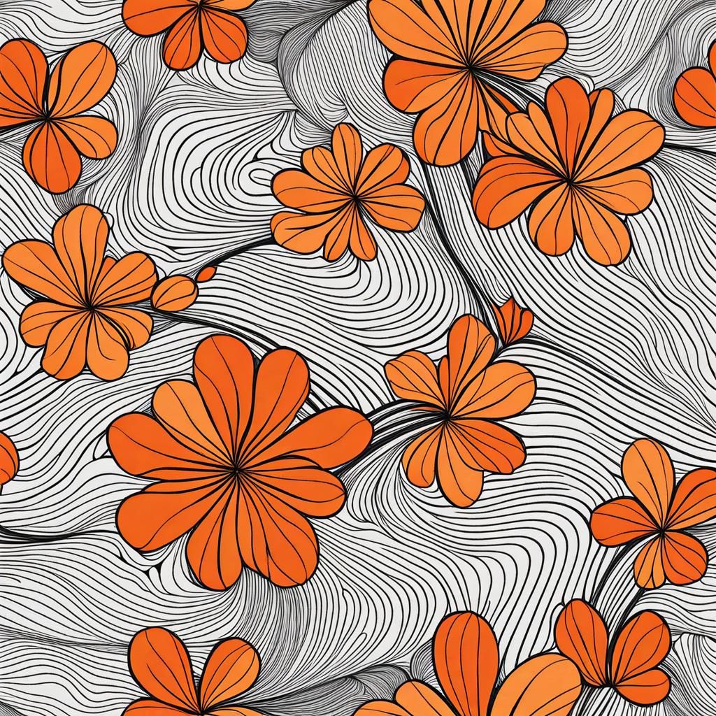 "Orange Flowers" with bold line art featuring a spectrum of orange hues ...
