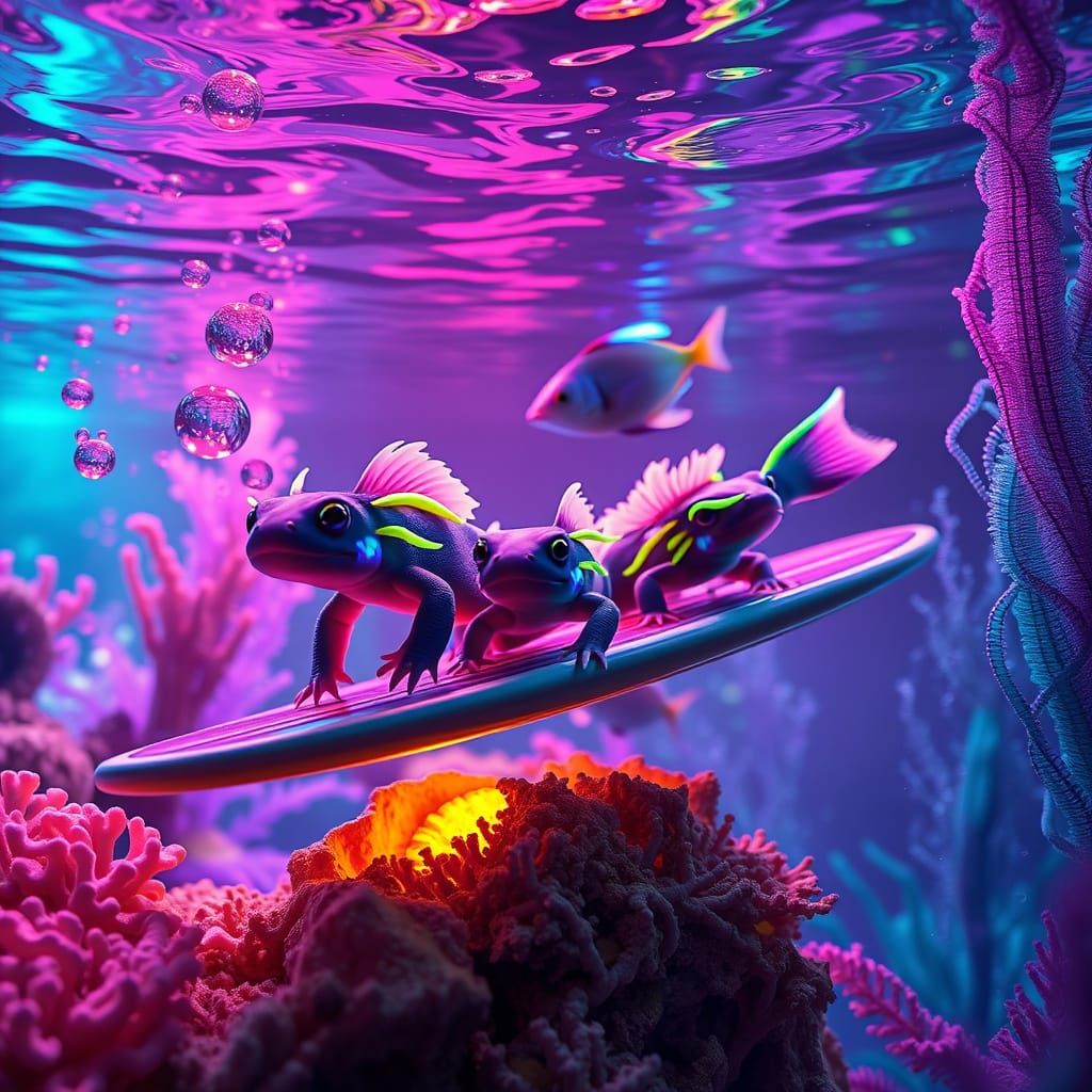 family of axolotl fun outing - Surreal Axolotl Family in Ne...