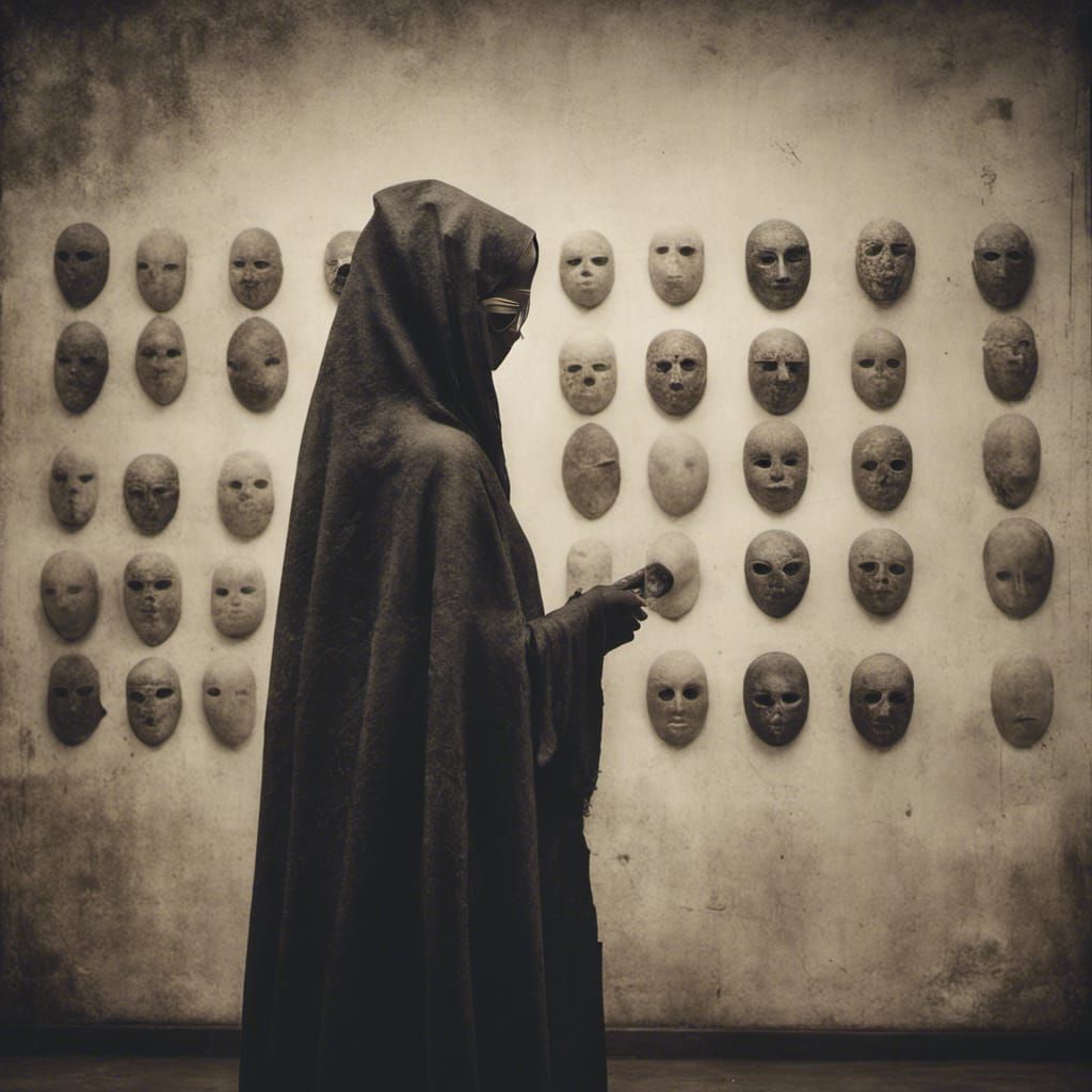 faceless woman choosing a maskbefore leaving her home - AI Generated ...