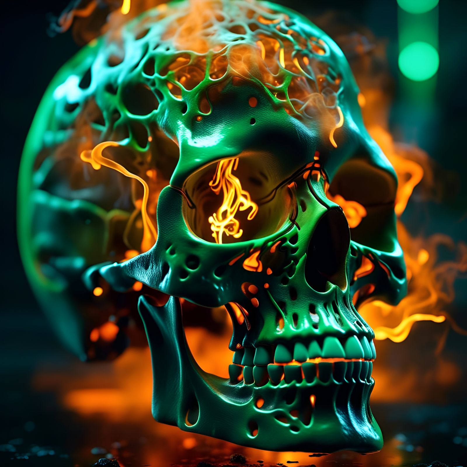 : The Wanderer : Electric plasma skull in dim light,