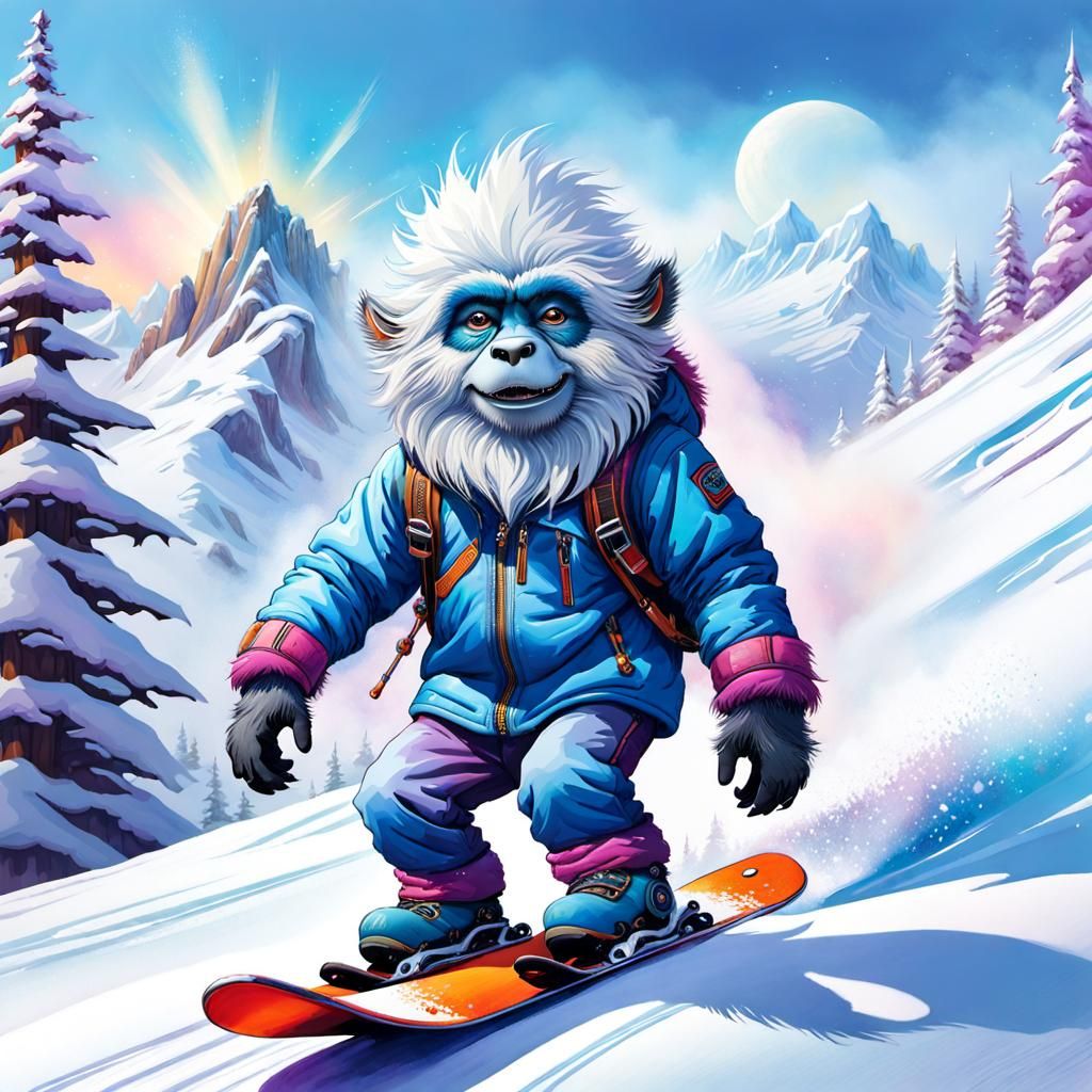 Yeti feeling the thrill of snowboarding 🏂 - AI Generated Artwork ...