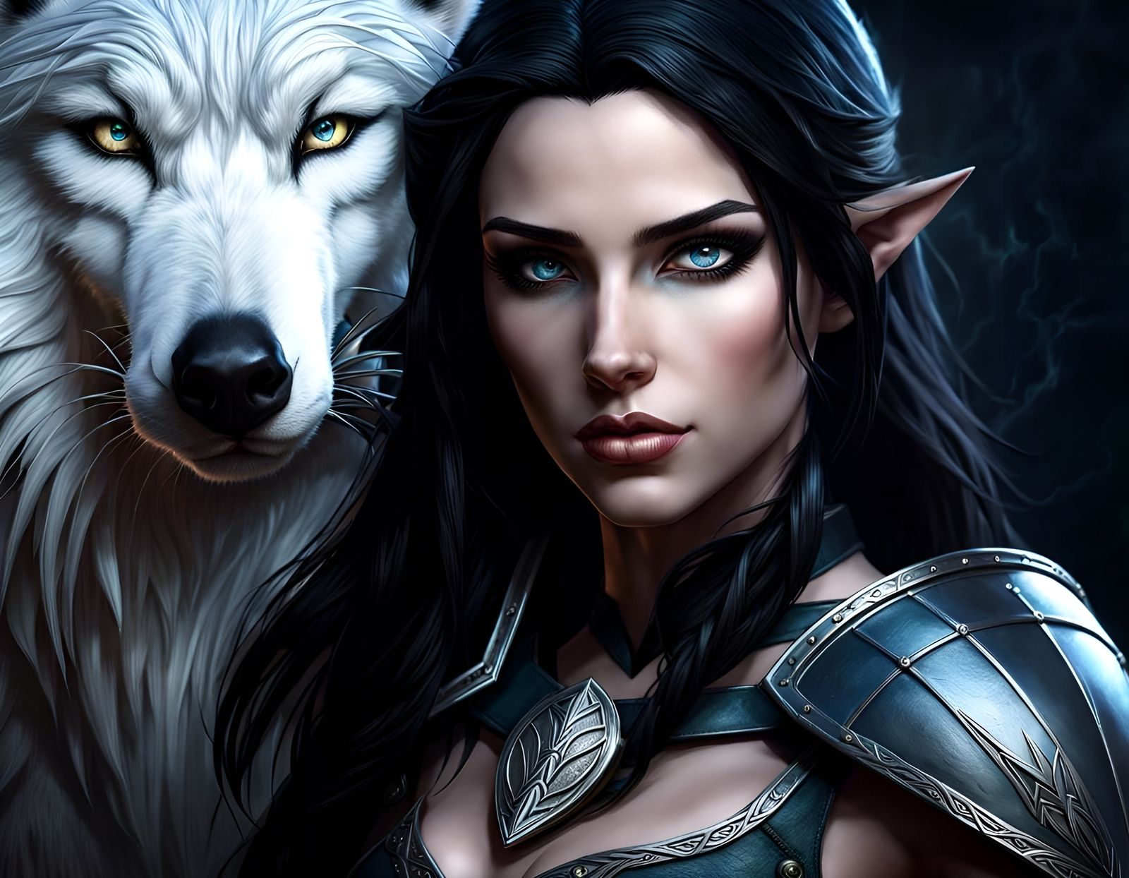 Shaine & Her Fierce White Wolf Companion - AI Generated Artwork ...