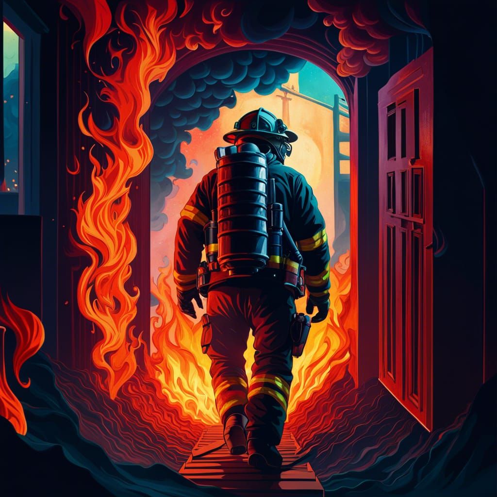 A firefighter inside a burning building - AI Generated Artwork ...