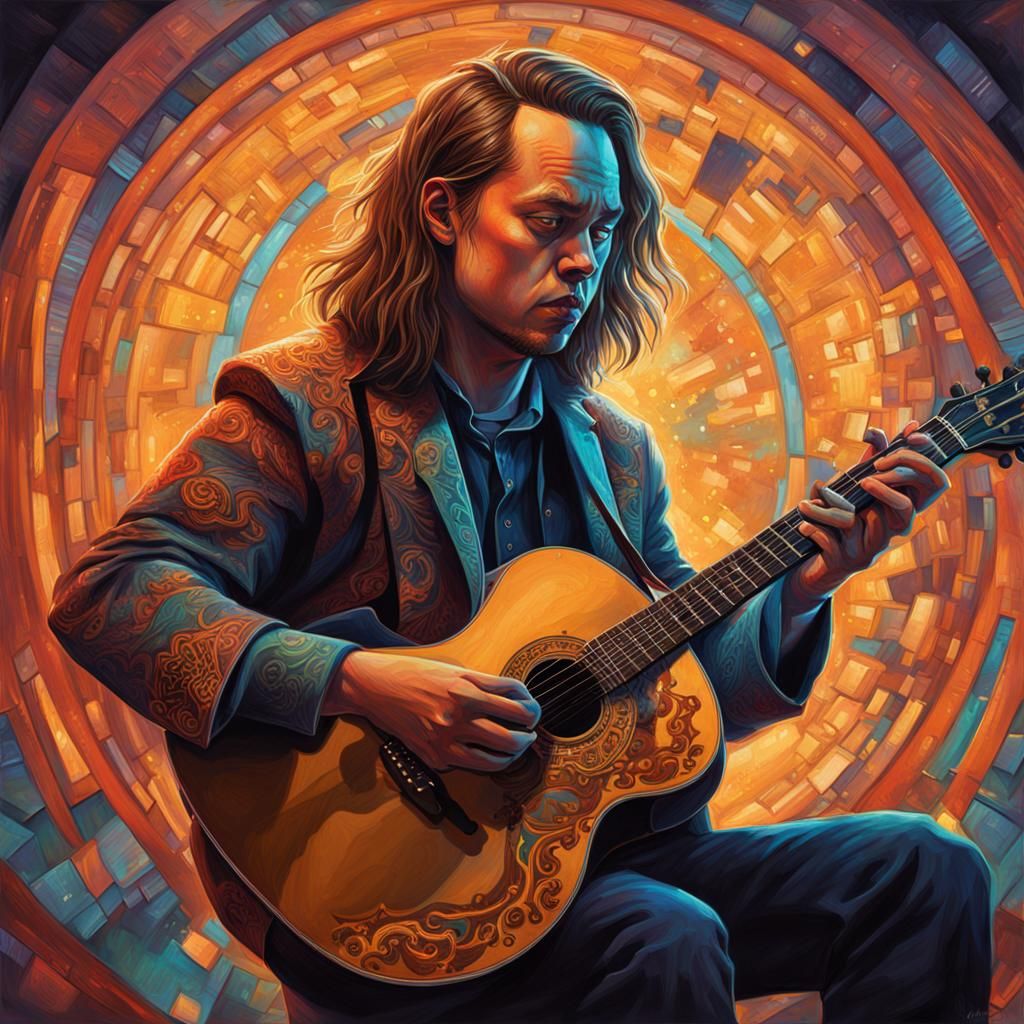 billy strings playing guitar sinister by Greg Rutkowski Hyperrealistic ...