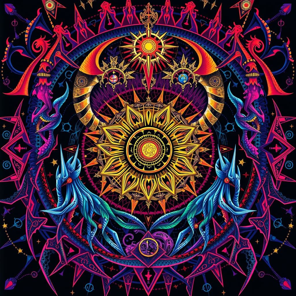 Ethereal, Cosmic Horror Mandala Art in Vibrant, El... - AI Art