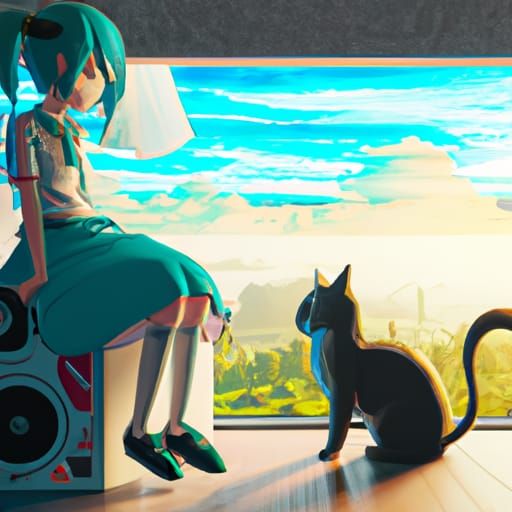 Cat & Hatsune Miku - AI Generated Artwork - NightCafe Creator