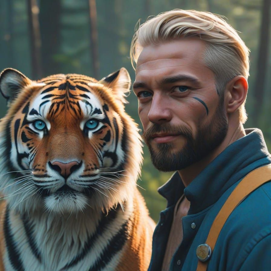 Handsome man with Lion.. - Handsome man with Lion..