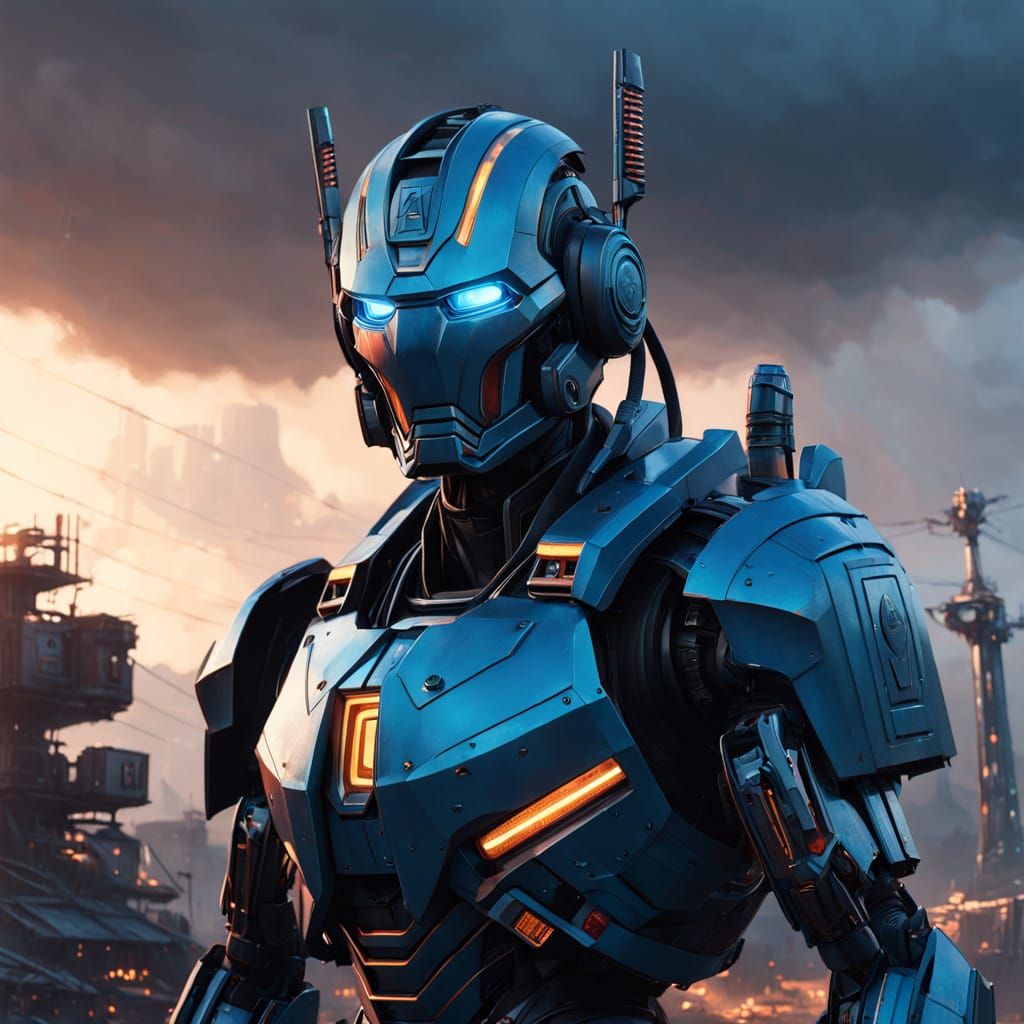the robot - Tesla in Cyberpunk Transformers Suit