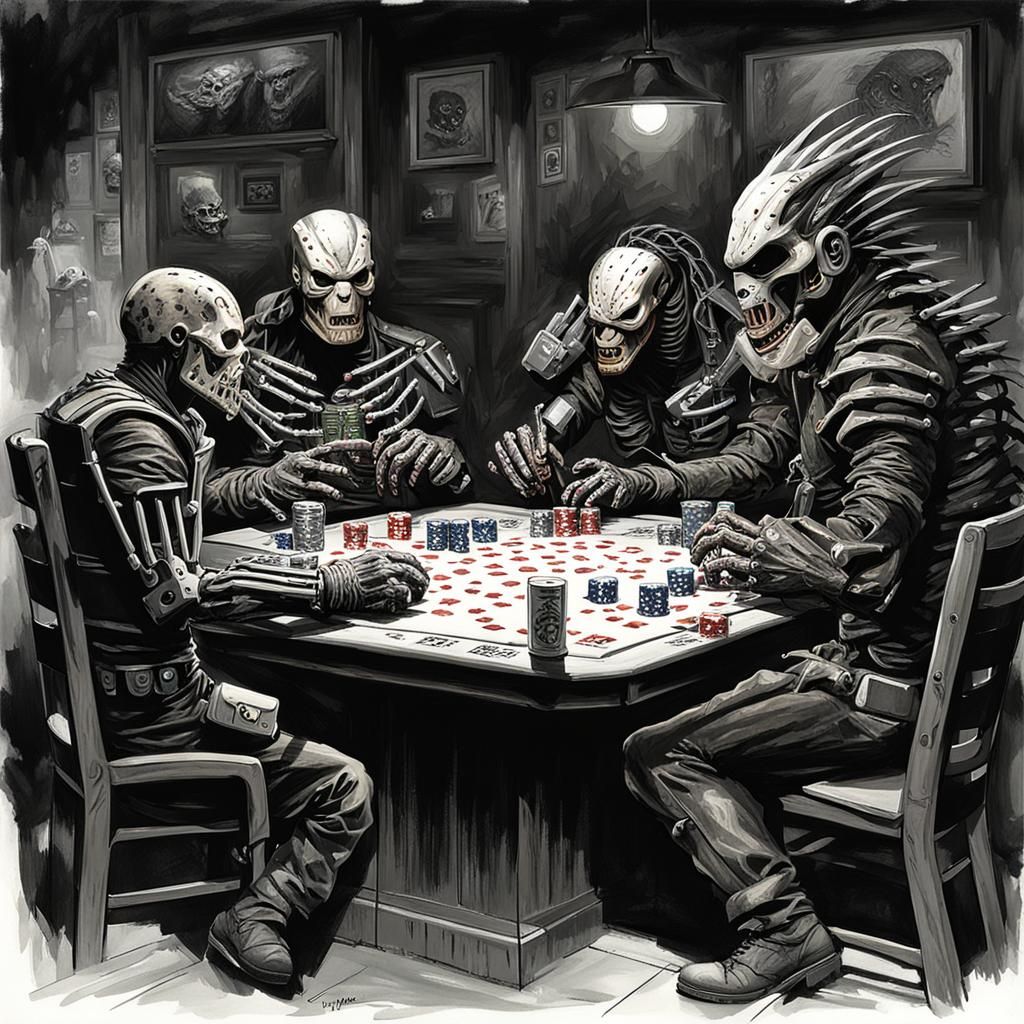 Freddy Krueger, Predator and Terminator playing poker. - AI Generated ...