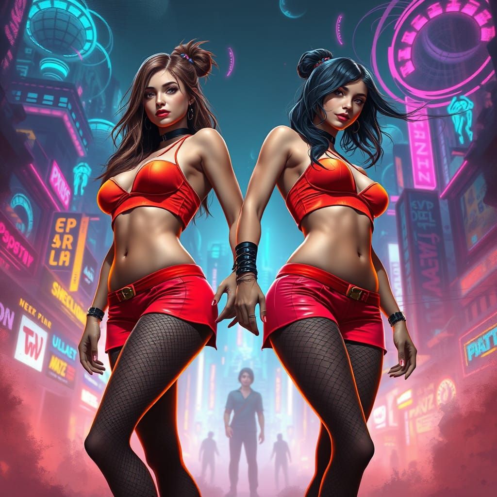 Dramatic Women Clash in High-Contrast Futuristic F... - AI Art