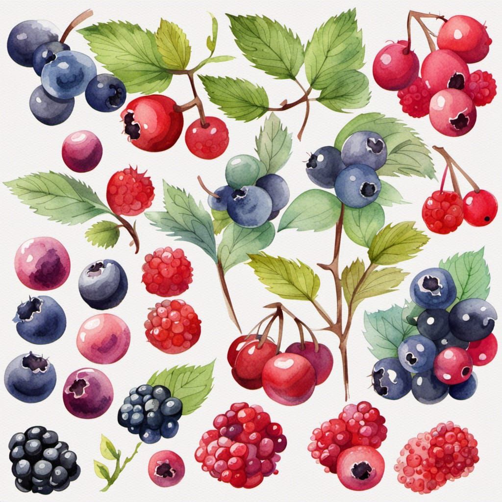 various watercolour berries clip art elements - AI Generated Artwork ...