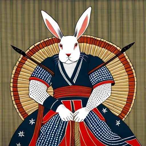 Samurai Rabbit, intricately detailed shibori picture of a Samurai ...