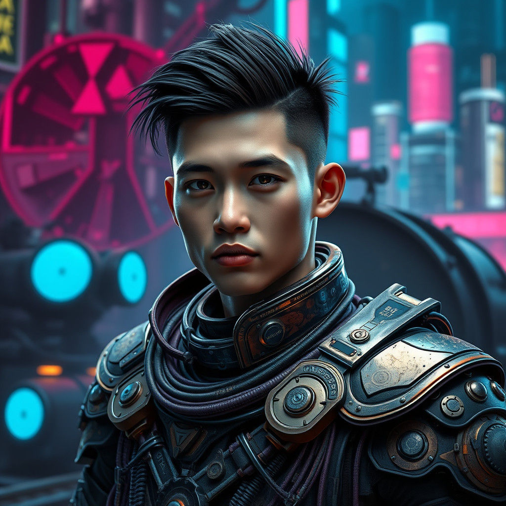 Cyberpunk Nobleman in Neon-Lit Armor - AI Art