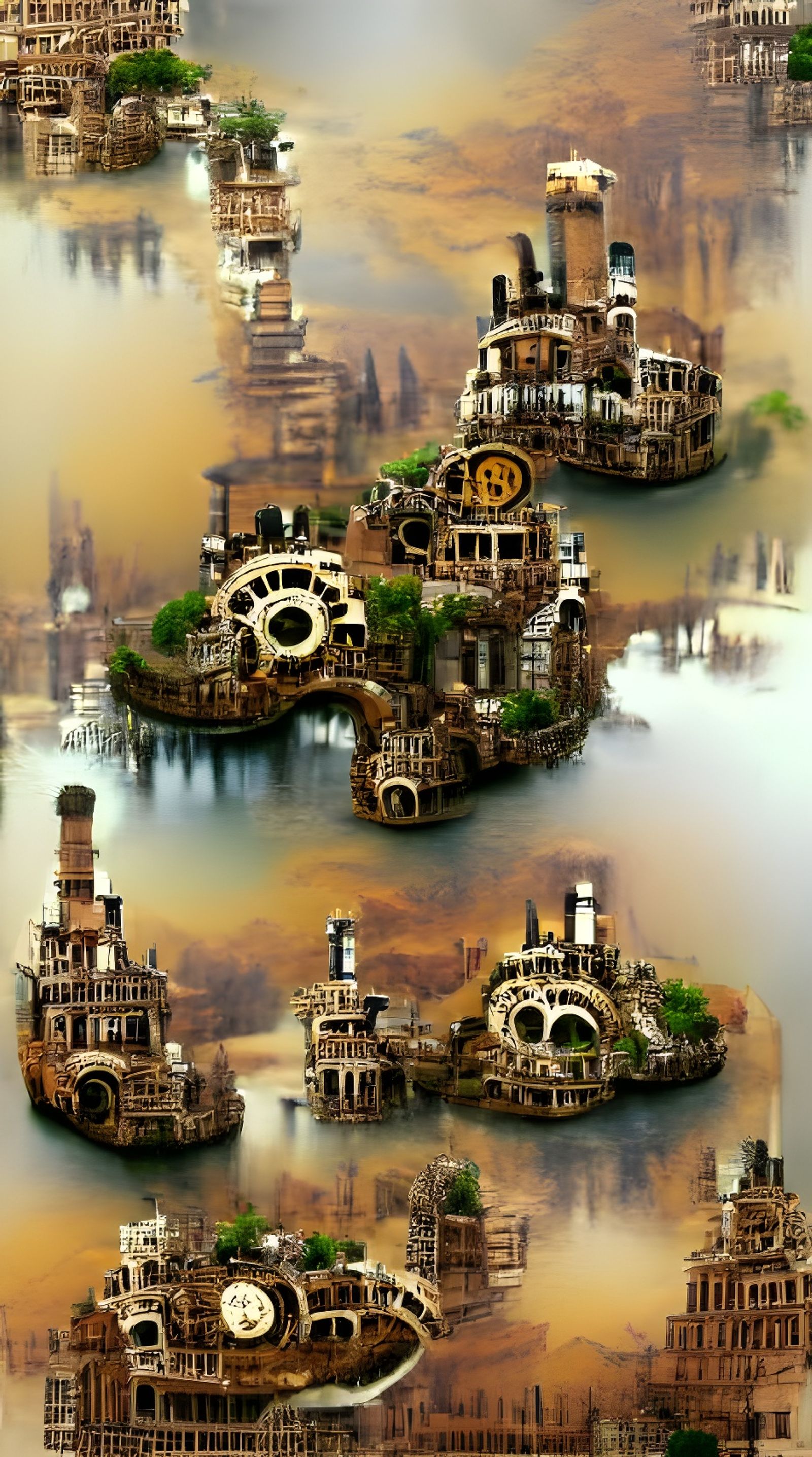 Fantasy steampunk city ruins on a floating island - AI Generated ...