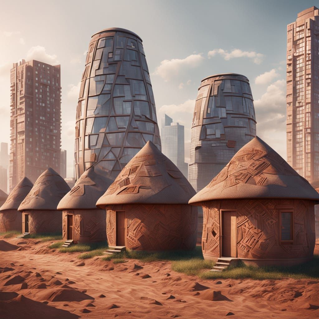 Ukrainian Clay Huts Meet Futuristic Skyscrapers - AI Art