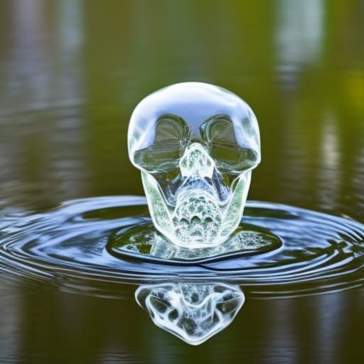 Glass skull in a water puddle - AI Generated Artwork - NightCafe Creator