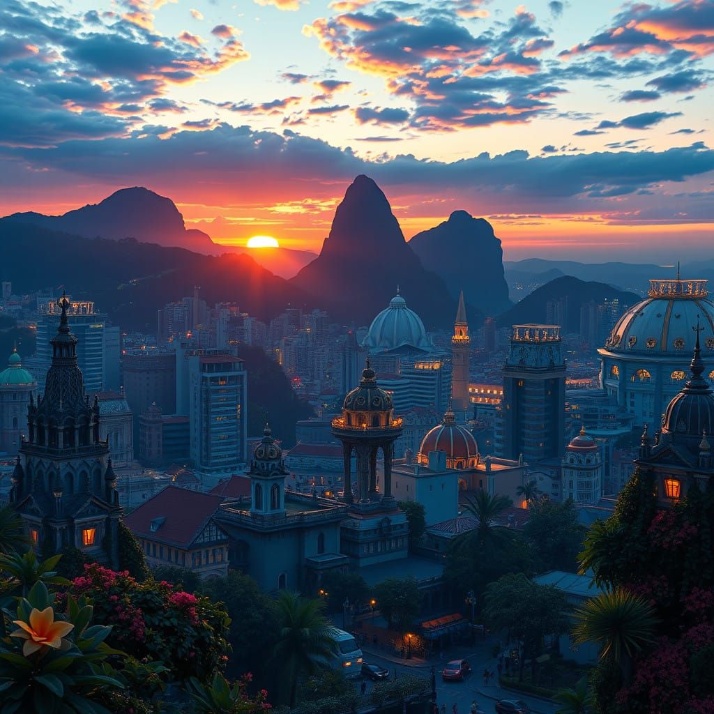 rio beauty - Surreal Rio Cityscape at Sunset, in Hyper-Deta...