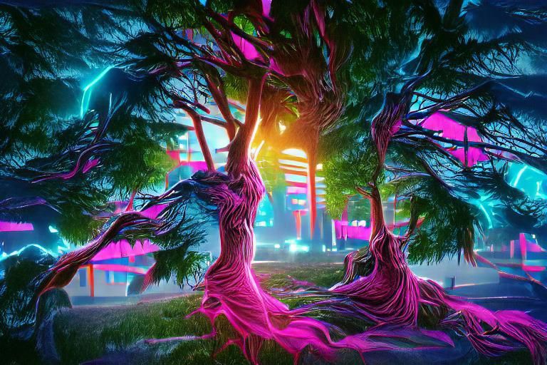 Synthwave trees - AI Generated Artwork - NightCafe Creator