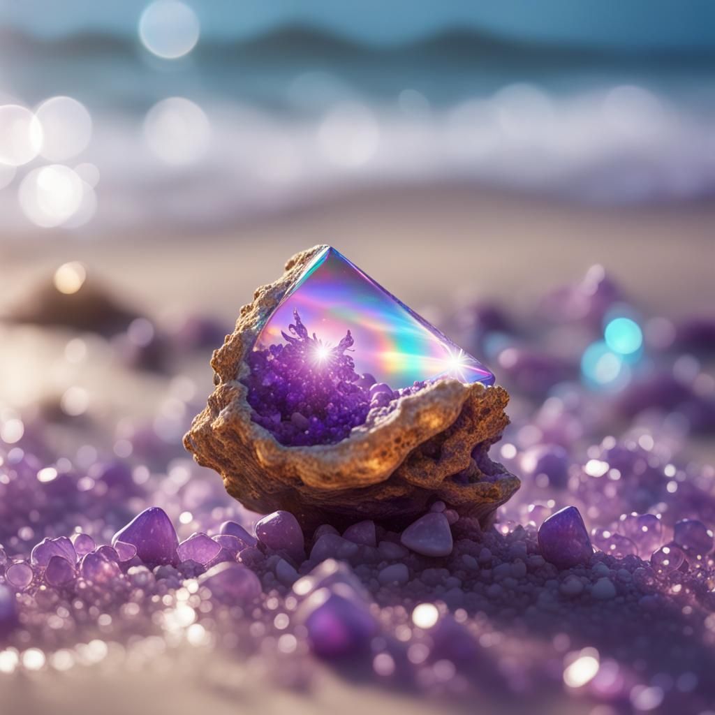 Treasure Washed Ashore on an Amethyst Beach - AI Generated Artwork ...