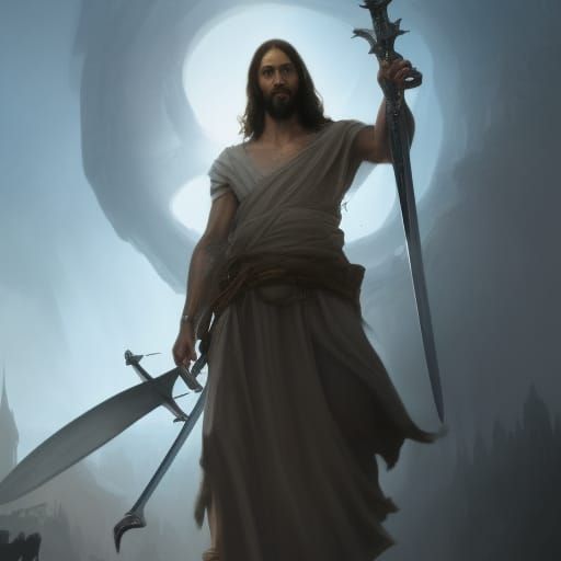 Jesus wielding a longsword - AI Generated Artwork - NightCafe Creator